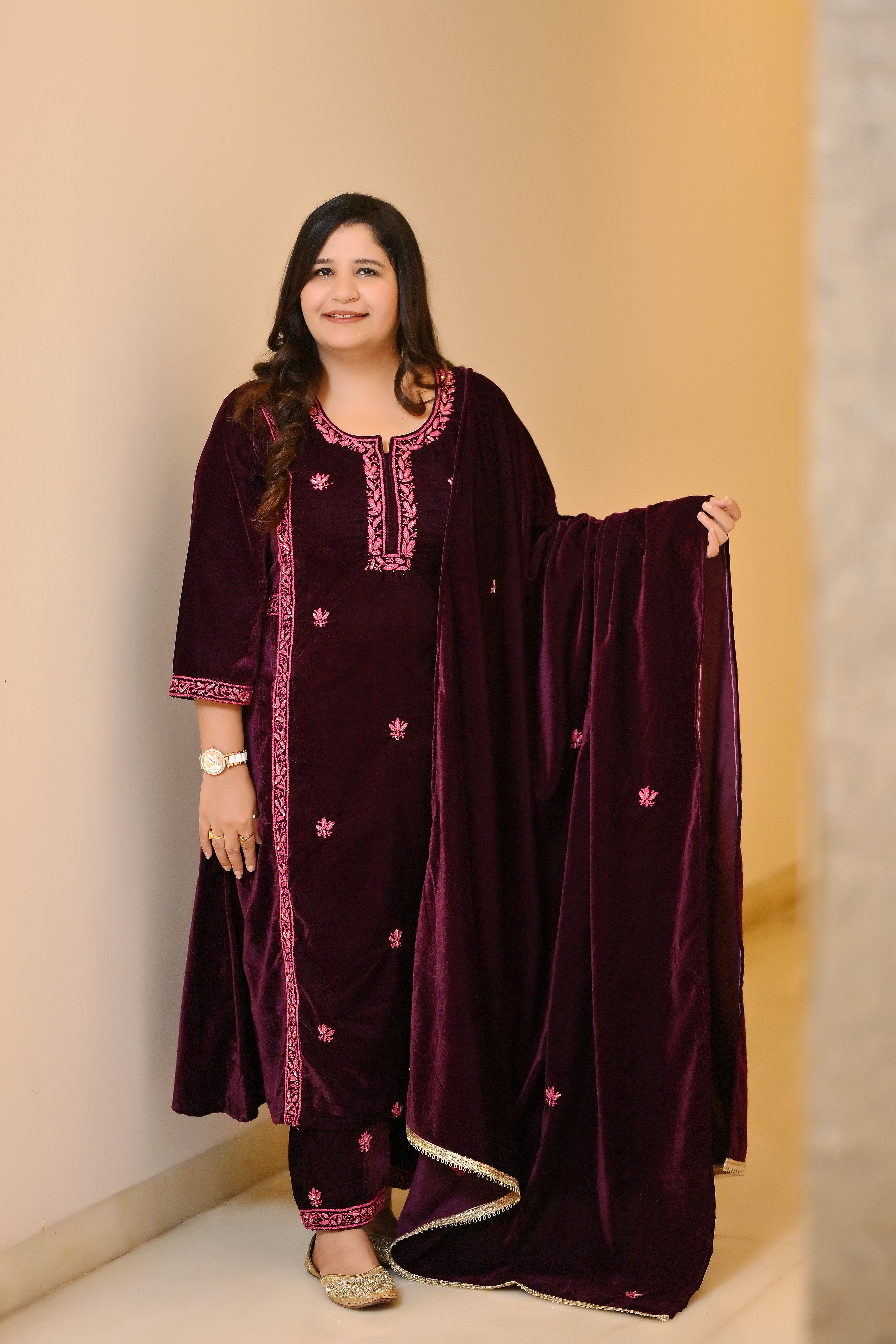 (Copy) Wine A-line Velvet Chikankari Suit Set - Custom Made – Desire Label